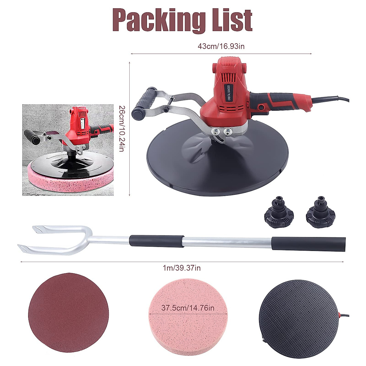 Electric Concrete Trowel Machine Wall Smoothing Polishing Machine with Extension Rod 110V Multi-function Sander Grinder Wall Plasterer Copper Motor 850W