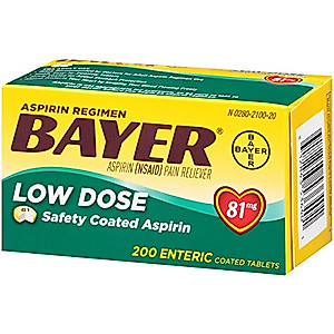 Aspirin Regimen Bayer, 81mg Enteric Coated Tablets, Pain Reliever/Fever Reducer, 200 Count