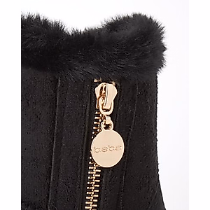 bebe Girls' Winter Boots - Faux Shearling Booties with Charm Side Zip - Boots for Girls - Fuzzy House Shoe Slippers (11-4), Size 1 Little Kid, Black