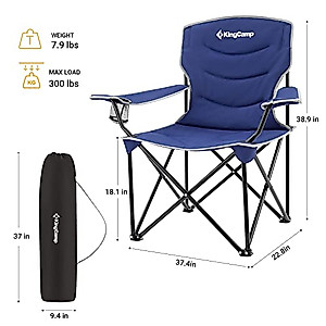 KingCamp Oversized Camping Chairs for Adults, Padded Heavy Duty Portable Folding Chair for Outside, Camp, Sports, Beach, Outdoor, Lawn