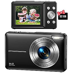 Digital Camera, FHD 1080P Digital Camera for Kids Video Camera with 32GB SD Card 16X Digital Zoom, Compact Point and Shoot Camera Portable Small Camera for Teens Students Boys Girls Seniors(Black)