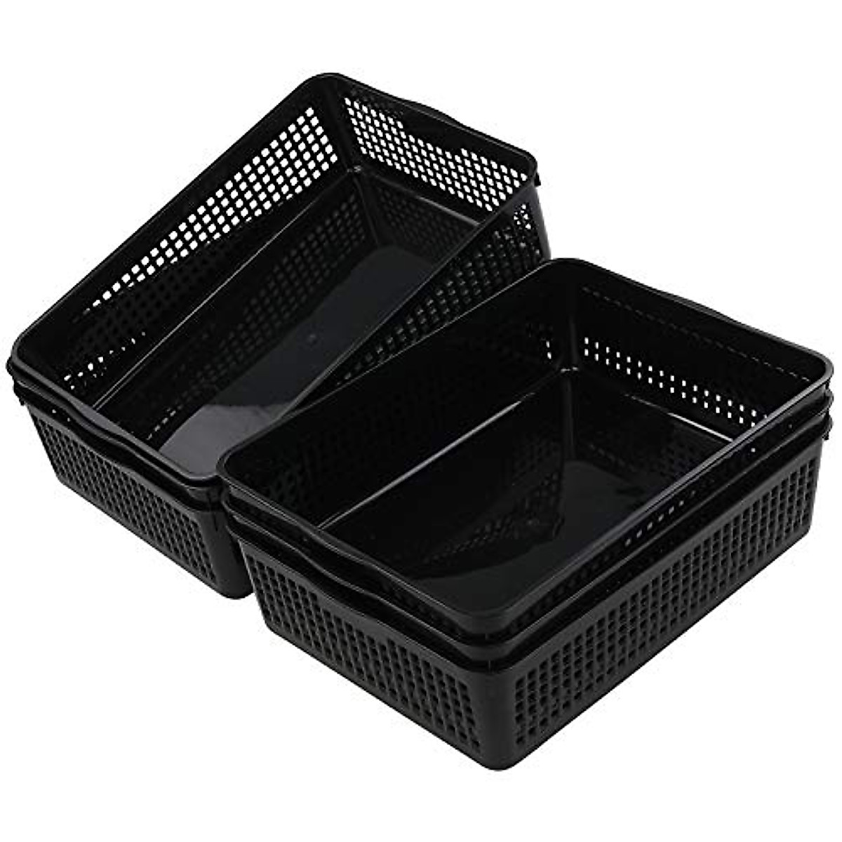Hespama 6 Packs Plastic File Storage Baskets, Black A4 Paper Basket Trays