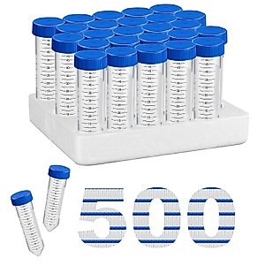 50ml Polypropylene Centrifuge Tubes, Racked Package Tubes, Flat Seal Conical Tubes, Sterilisation, RNase & DNase Free, 25 Tubes/Rack, 20 Racks/Case, Total of 500 Tubes