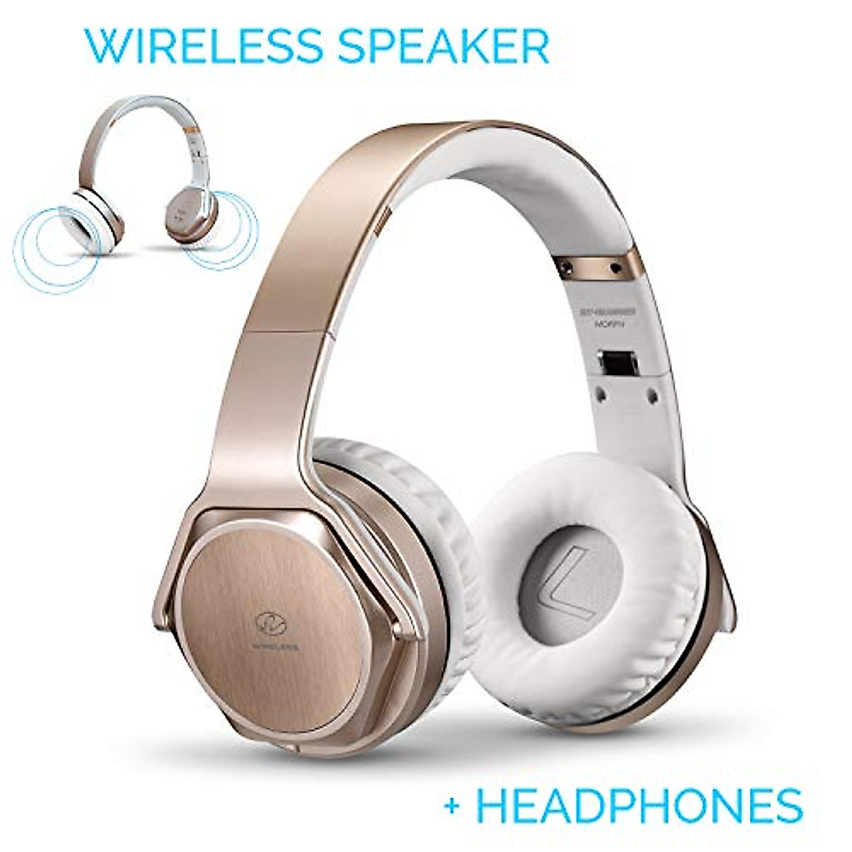 Mobi7e Bluetooth Headphones Over-Ear 2 in 1 Cordless Foldable Twist-Out Speaker Wireless Stereo Bass Headphone with NFC FM Radio/AUX/TF Card Slot Sports Retractable Headband Headset (Gold)