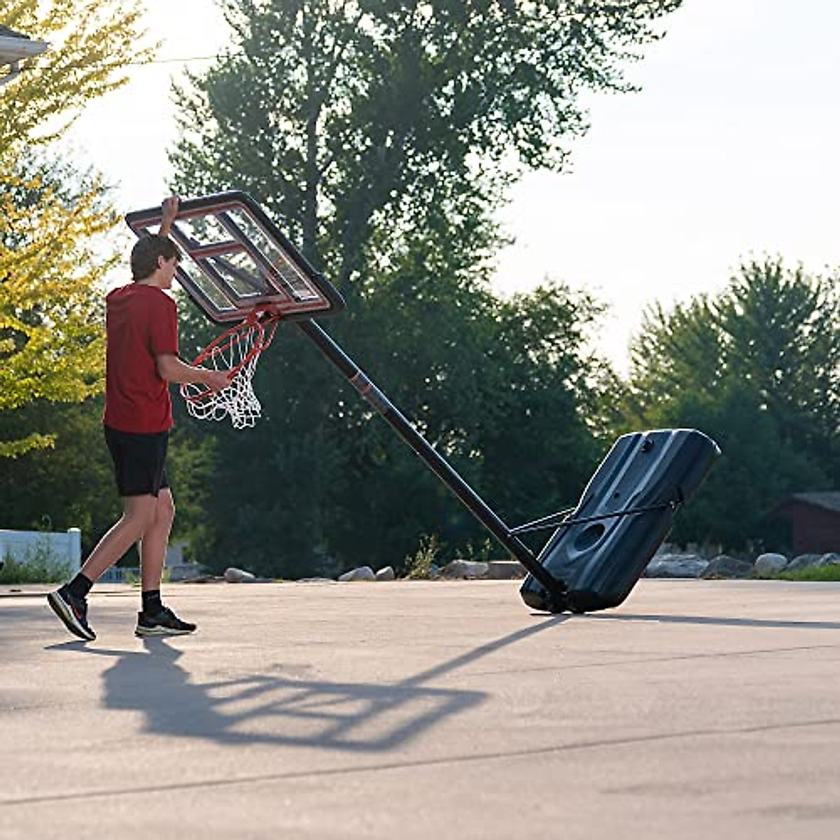 Lifetime Pro Court Height Adjustable Portable Basketball System, 44 Inch Backboard, Red/White
