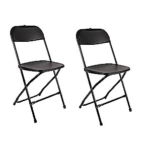BTEXPERT Plastic Folding Steel Frame Commercial High Capacity Event Chair Lightweight Set for Office Wedding Party Picnic Kitchen Dining Church School Set of 2, Black