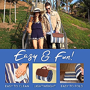 Scuddles Extra Large Picnic & Outdoor Blanket with Pocket for iPhone Keys and More Dual Layers for Outdoor Water-Resistant Handy Mat Tote Spring Summer Camping Blanket Great for The Beach