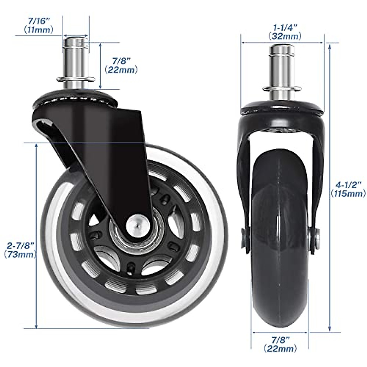 Office Chair Wheels, Set of 5,Huracan,Replacement Rubber Caster Wheels for Hardwood Floor, NOT Compatible IKEA,Computer Desk Wheels,Heavy Duty Casters