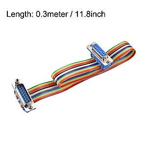 uxcell® IDC Rainbow Wire Flat Ribbon Cable DB15 Male to DB15 Female Connector 2.54mm Pitch 11.8inch Length