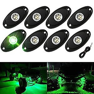 SUNPIE 8 Pods Green LED Rock Lights with Extension Wires for Off Road Truck Car ATV SUV UTV Motorcycle Under Body Glow Light Lamp Fender Lighting, 32-4/5Ft Extension Wires Provided