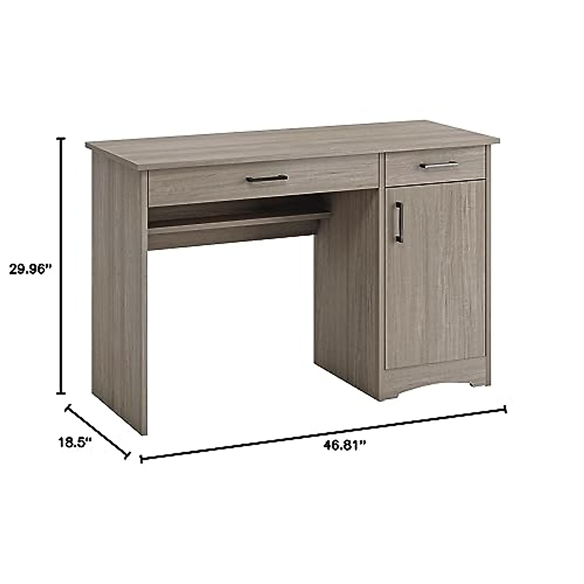 Sauder Beginnings Desk, L: 46.81" x W: 18.50" x H: 29.96", Silver Sycamore Finish