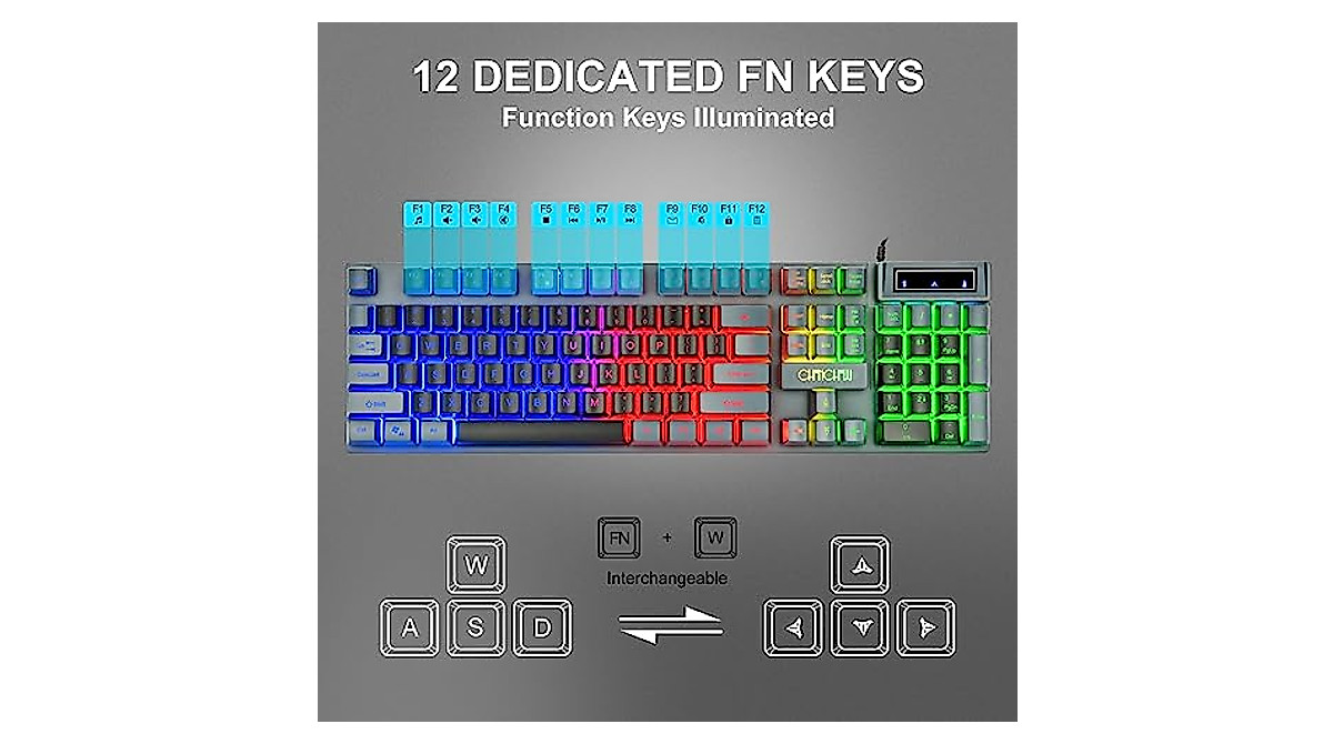 CHONCHOW Gaming Keyboard and Mouse Combo LED Backlit 104Keys Full Size ...