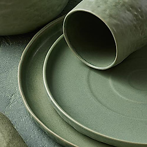 Stone by Mercer Project SHOSAI 16-Piece Stoneware Dinnerware Set, Plates and Bowls Set, Modern Dishware set fo 4, Sage