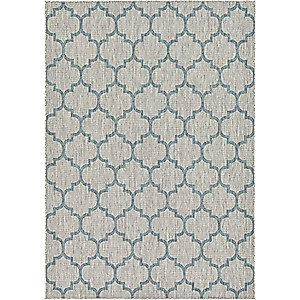 Unique Loom Outdoor Trellis Collection Area Rug (7' 1" x 10' Rectangle, Gray/ Ivory)