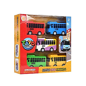ZOTIN 5Pcs Little Bus Tayo Toy, Pull Back Mini Bus Toy Set, Cartoon Colors Cars Model, Gift for Friend and Children