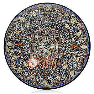 Marble Round Dining Center Table Top Scagliola Inlay Floral Home Furniture Decor