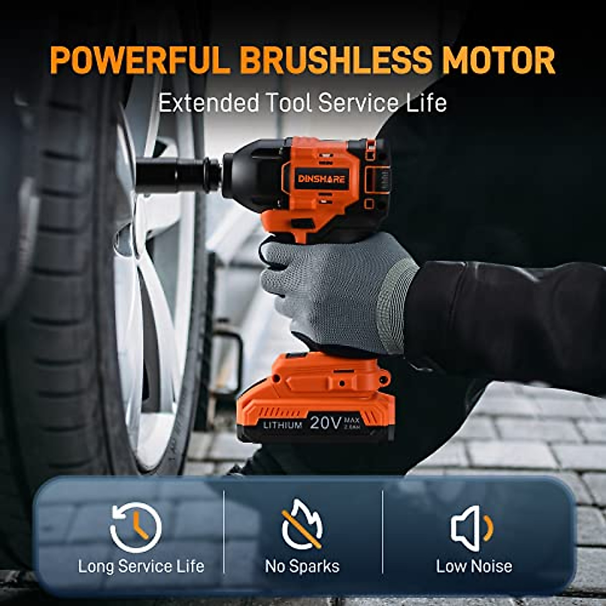 Cordless Impact Wrench, 20V Brushless 1/2 Impact Gun, High Torque Impact Driver 250 ft-lbs (340N.m) 2600RPM, LED Light, Impact Driver Kit with 2.0Ah Battery &1-Hour Charger, 7 Sockets for Home & Car