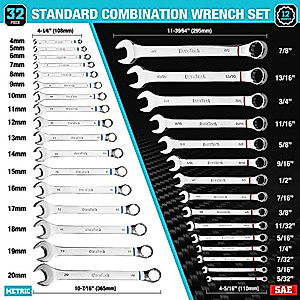 DURATECH 52-Piece Combination Wrench Set, 32PCS Combo Wrench Set & 20PCS Stubby Wrench Set, SAE & Metric, CR-V Steel, with Rolling Pouch