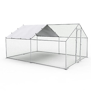 BOSSIN Bold Chicken Coop Run Large Metal Chicken Pen Outdoor, Poultry Cage Spire Shape, Heavy Duty Walkin for Yard with Waterproof and Anti-UV Cover, for Rabbits Habitat