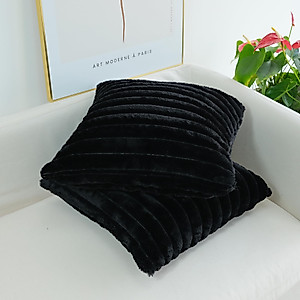JOJUSIS Pack of 2 Faux Fur Plush Decorative Throw Pillow Covers Couch Cushion Case Soft Pillowcases (Black, 16 x 16-Inch)