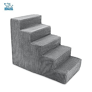 Best Pet Supplies Pet Steps and Stairs with CertiPUR-US Certified Foam for Dogs and Cats - Gray, 5-Step (H: 22.5")