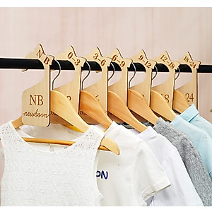 HOUÍSM Baby Closet Dividers Nursery Clothes Organizer, Baby Wooden Bundles with Birth Sign 5.9" and Keepsake Bag for Newborn to 24 Months, Timeless Engraved Design for Baby Girl Boy Room Decor