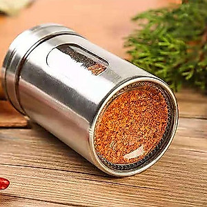 Salt Shaker, 80ml Seasoning Pepper Bottles with Rotary Cap, Stainless Steel Spice Dispenser, Spout Shape Salt Shaker, Salt Grinder and Container for Home Hotels Black Pepper White Pepper and Salts