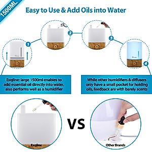 1500ml Aroma Essential Oil Diffuser Large – Exqline Diffuser for Essential Oils Large Room Large Aromatherapy Diffuser Large Room Unique Diffuser Humidifier for Essential Oils (Wood Grain)