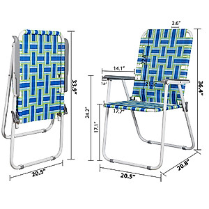 F2C Patio Lawn Chairs Folding Set of 2, Metal Webbed Folding Chair Outdoor Beach Chair Portable Camping Chair for BBQ, Fishing,Yard, Garden(Blue)