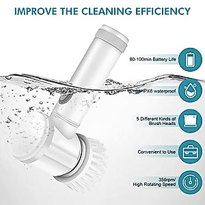 LEKISHE Electric Spin Scrubber Electric Cleaning Brush Cordless Power Scrubber with 5 Replaceable Brush Heads Handheld Power Shower Scrubber for Bathtub, Floor, Wall, Tile, Toilet, Window, Sink
