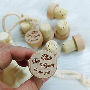 WunM Studio Personalized Wine Bottle Stopper - Customized Anniversary Date, Ring Shape Engraved Wooden Laser Cork Wedding Favors Baby Shower Special Wedding Gift for Gues,Custom,50PCS