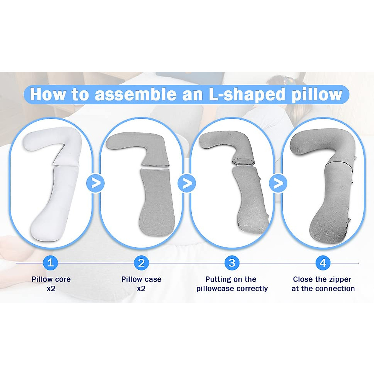 INSEN Pregnancy Pillow for Sleeping, L Shaped Body Pillow for Side Sleeping, Detachable Pregnancy Pillow with Full Body Support