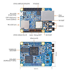 WayPonDEV NanoPi NEO Plus2 Open Source 64-bit Mali450 GPU DDR3 Allwinner H5 Single Board Computer Super Tiny ARM Board Support Ubuntu Linux Armbian (512MB RAM+8GB eMMC)