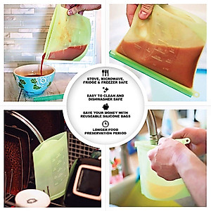 WeTest Silicone Reusable Food Bag for Sandwich,Fruit,Meat,Juice,Lunch,Snack Storage,Food Grade,Microwave Dishwasher Freezer Safe,Leakproof,1 Litre,4-Pack(Pink,Green,Blue,White) (Silicone Food Bag)