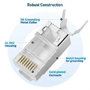 Cable Matters 50-Pack Cat6A RJ45 Shielded Modular Plugs with Strain Relief Boots/Cat 6A Shielded RJ45 Connectors