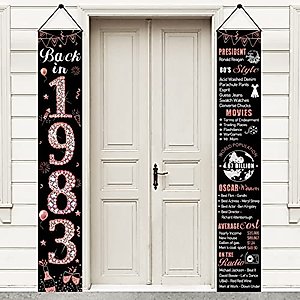 Rose Gold 40th Birthday Door Banner Decorations for Women, Back in 1983 Happy 40th Birthday Porch Sign Party Supplies, Forty Year Old Birthday Backdrop Decor for Outdoor Indoor