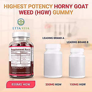 Potent Horny Goat Weed Gummies (60ct 800mg) Horny Goat Weed for Men & Women Epimedium Extract for Natural Energy Boost, Performance, Stamina, Drive - Natural Grapefruit Flavor [Upgraded Gummies]