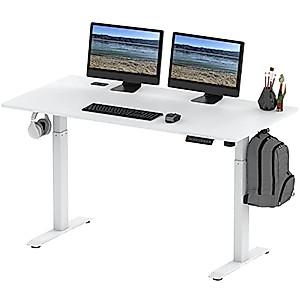 SHW 55-Inch Large Electric Height Adjustable Standing Desk, 55 x 28 Inches, White