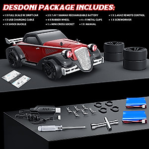Desdoni RC Drift Car Full Proportional RTR Remote Control Car 1/16 Scale 38KM/H Fast 4WD RC Car 2.4Ghz with 6 Modes of Light 2Pcs Rechargeable Batteries Racing for Boys and Adults Gift