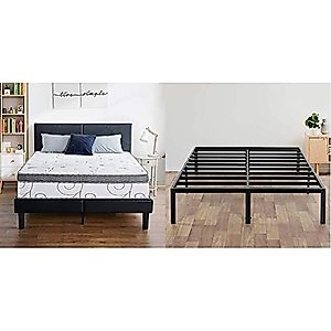 Olee Sleep 13 inch Galaxy Hybrid Gel Infused Memory Foam and Pocket Spring Mattress (King) & 14 Inch Heavy Duty Steel Slat/Anti-Slip Support/Easy Assembly/Mattress Foundation, Twin