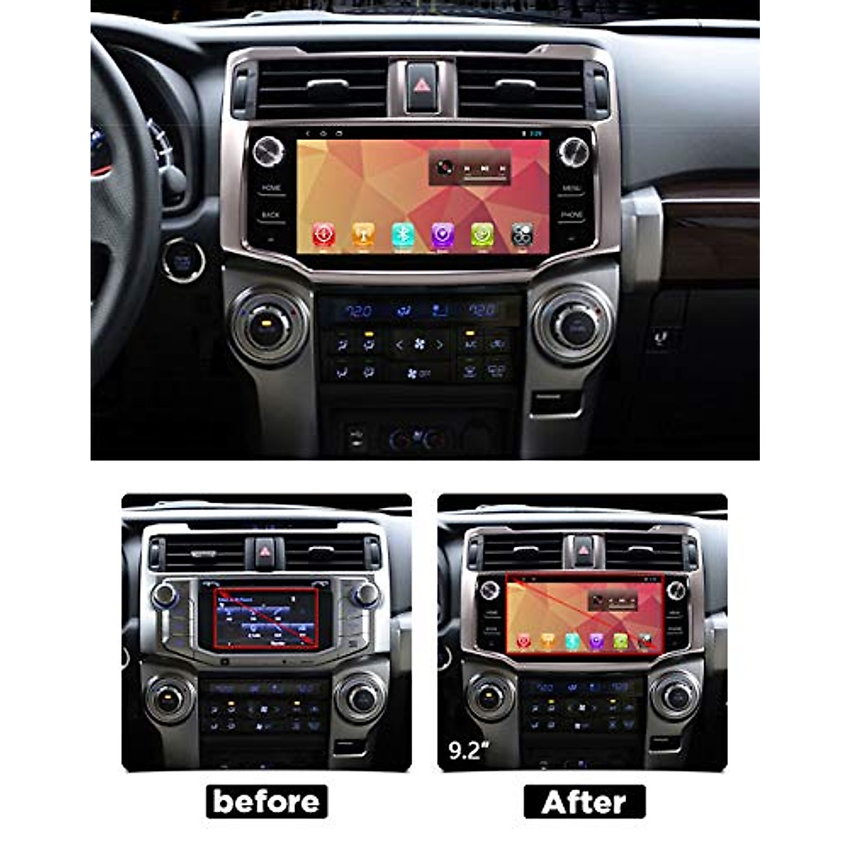 FLYUNICE 9.2 Inch Android 9.0 IPS Screen Car Stereo Radio GPS Navigation for Toyota 4Runner 2010-2019 Touch Screen 8 Core 4+64G Head Unit Carplay DSP Sound Multimedia Player WiFi (Silver Grey)