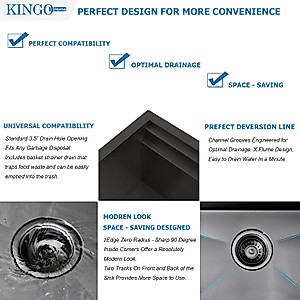 KINGO HOME 33 inch Black Farmhouse Sink, 16 Gauge Ledge Stainless Steel Rustic Farmhouse Sink Apron Front Undermount Farm Kitchen Sink with Accessories Farmers Sink Rustic Farmhouse Kitchen Sink