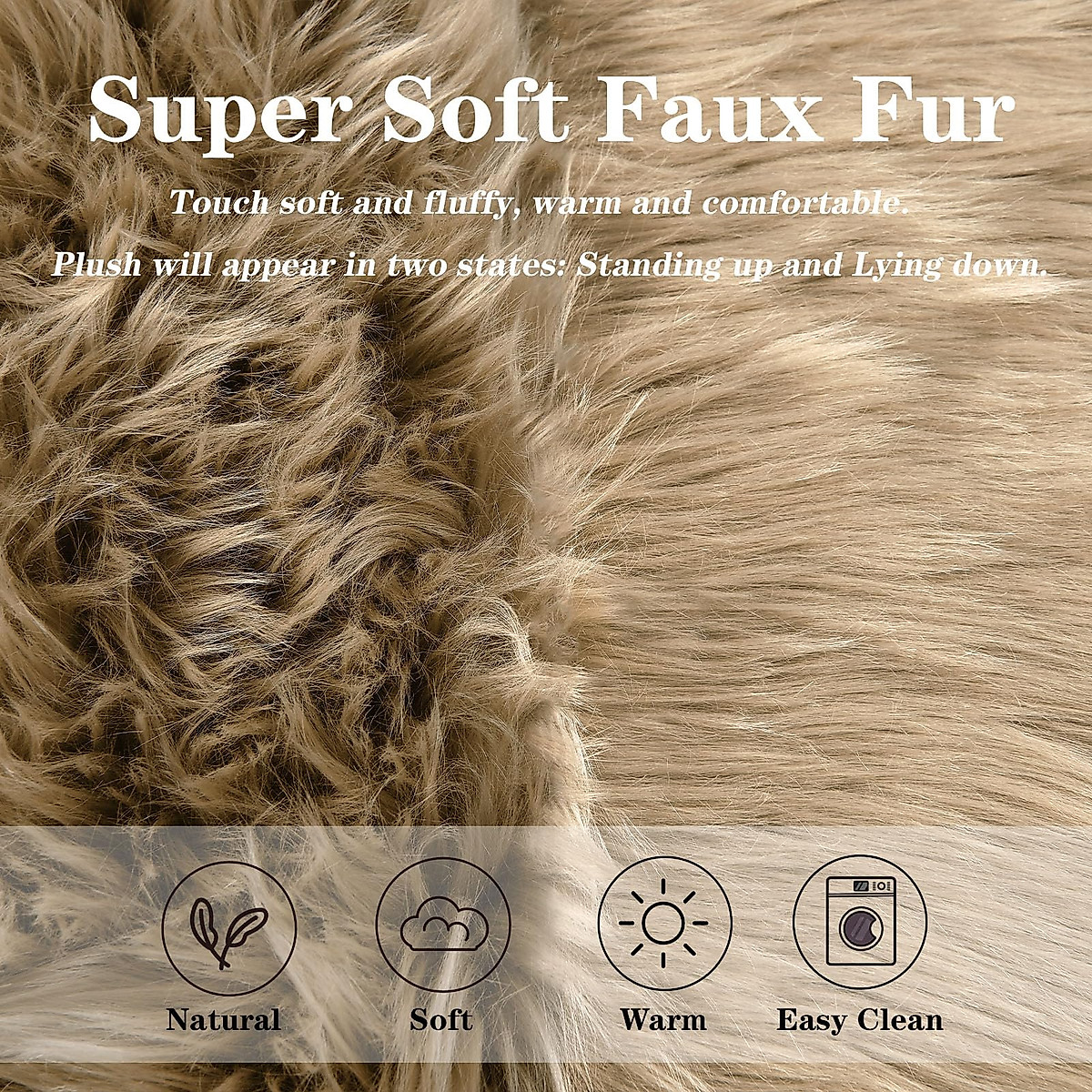 DXGJOKR Faux Fur Rug, Sheepskin Rug, Fluffy Rug, Shag Rug, Fuzzy Rugs for Bedroom, Small Area Rug Bedside Rug Ultra Soft Plush Rug, Machine Washable Rug (Camel, 2x3ft Sheepskin)
