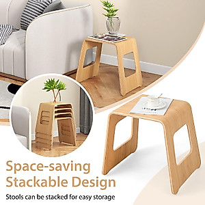 GOFLAME Stackable Bamboo Stools Set of 4, Leisure Seat Stools with Anti-Slip Foot Pads, Heavy Duty Home Shoe Changing Stool, Multifunctional Wooden Step Stool for Living Room, Entryway, Dining Room