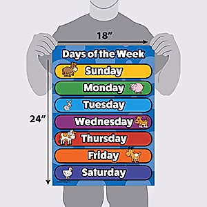 Days of The Week & Months of The Year Poster Chart Set - Laminated - Double Sided (18x24)