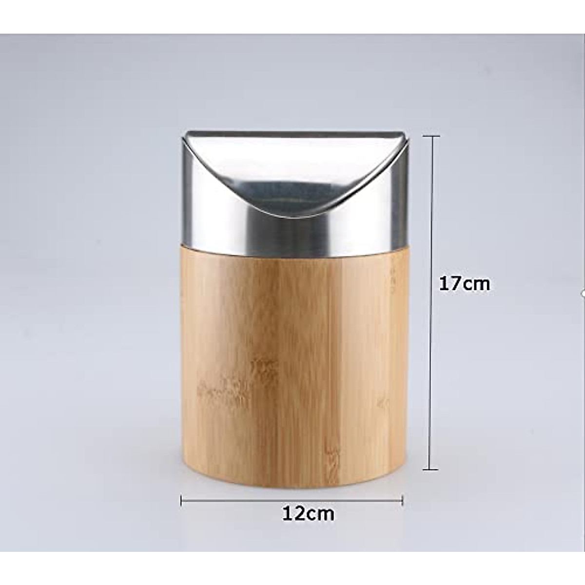 Bamboo Tabletop Trash Can with Lid, Small, Trash Can, Dust Box, Compact, Stylish, Stainless Steel, Bamboo, Natural