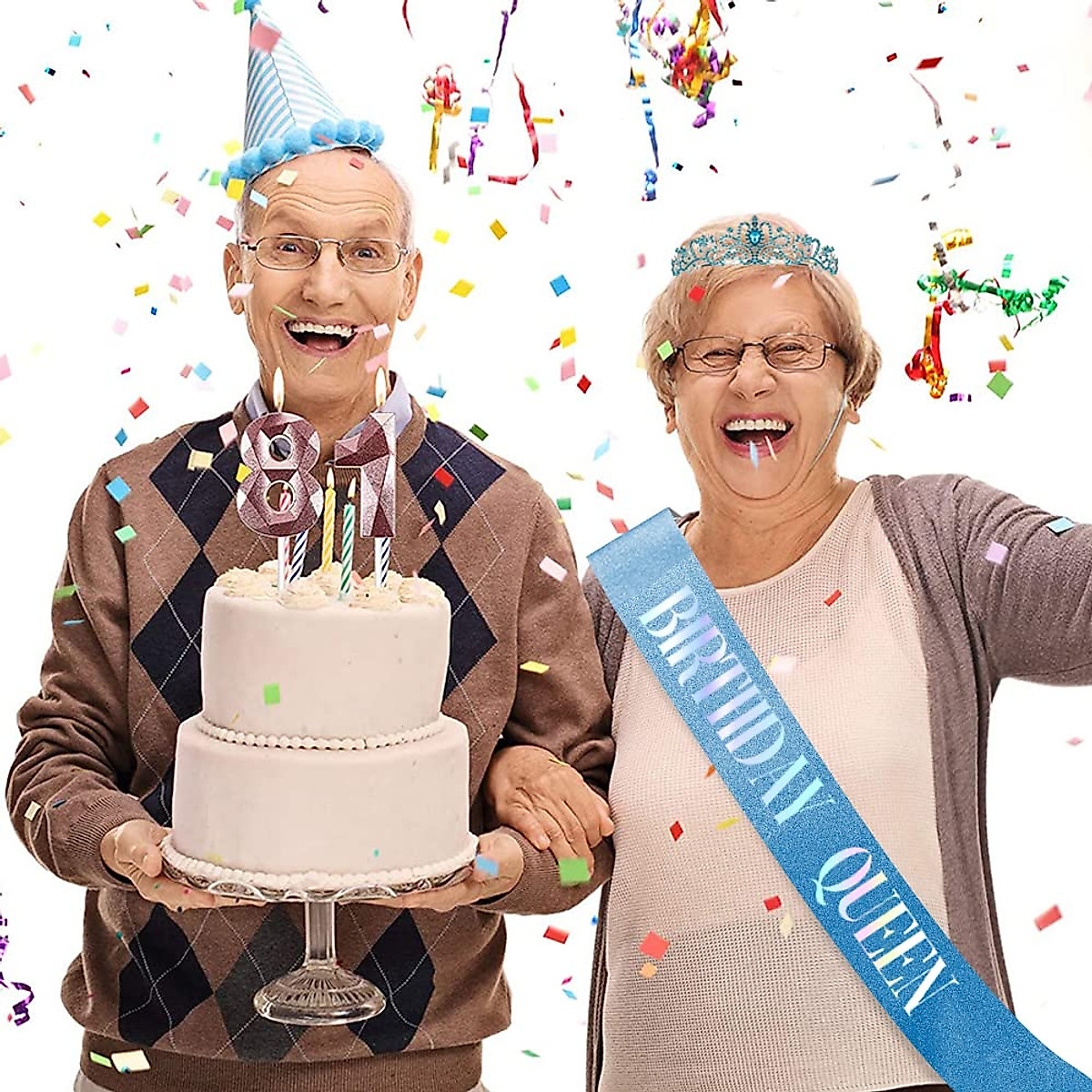 Birthday Crown for Girls Sky Blue Tiara Sash Gifts for Womens Birthday Rhinestone Crystal Headband Princess Queen Crown Happy Birthday Decorations Birthday Gift Ideas Birthday Accessories Gifts…