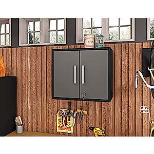 Manhattan Comfort Eiffel Garage Cabinets and Storage System, Set of 3, Matte Black and Grey