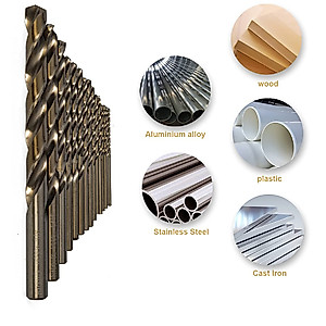 HIDOTOL Cobalt Drill Bit Set 115 PCS - M35 High Speed Steel Twist Jobber Length Drill Bits for Hardened Metal, Stainless Steel, Cast Iron, Plastic and Wood, 1/16"-1/2", A-Z, 1-60