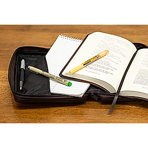 Burgundy Embossed Cross with Front Pocket Leather Look Bible Cover with Handle, Small